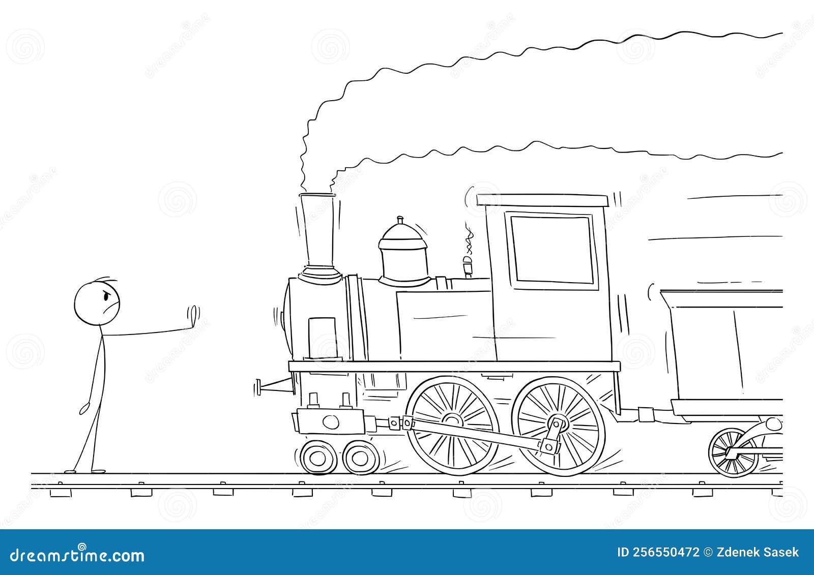 Confident Person Trying To Stop the Train, Vector Cartoon Stick Figure ... Confident Person Trying To Stop the Train, Vector Cartoon Stick Figure ...
