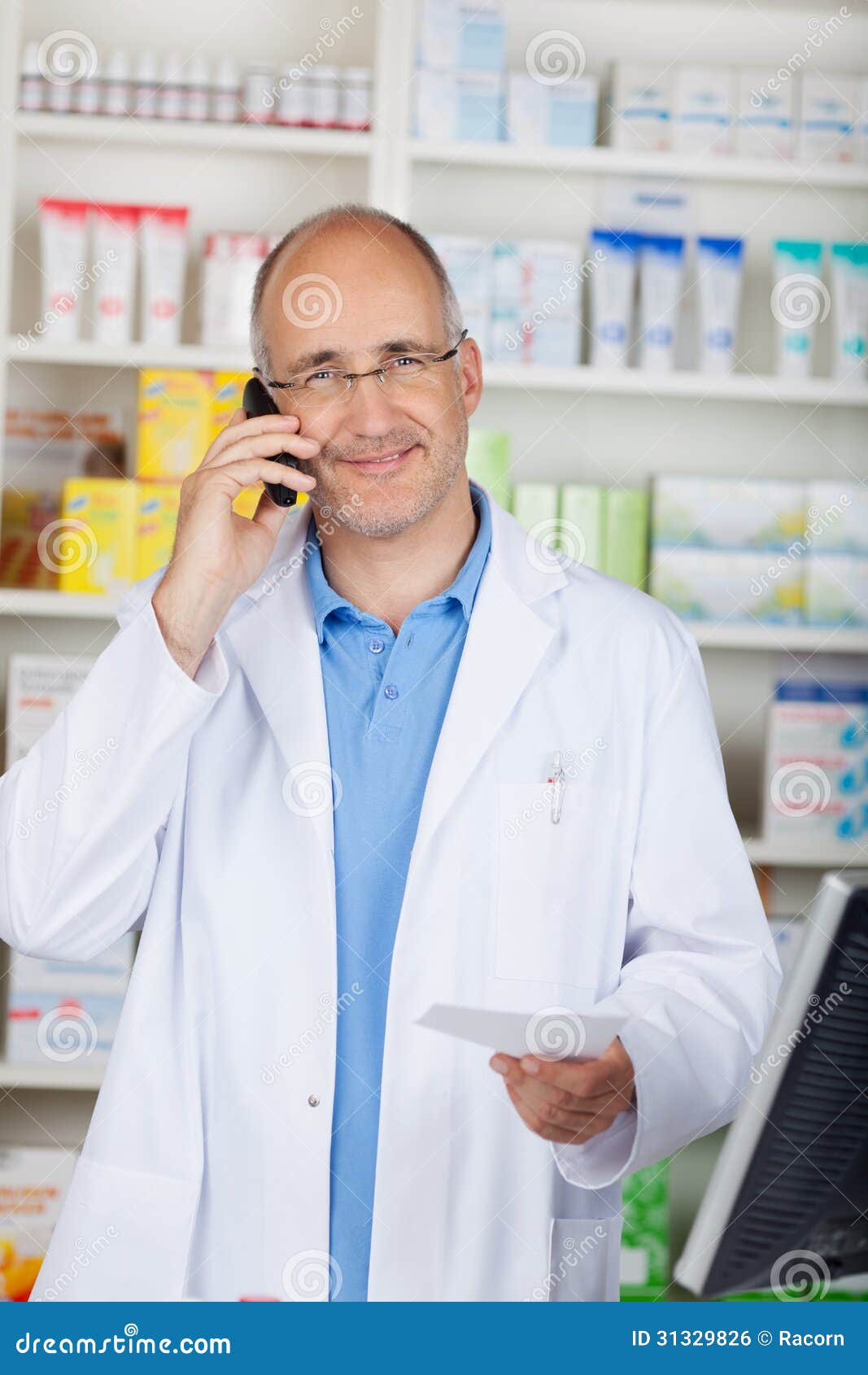 Confident Pharmacist Calling Stock Photo - Image of cordless ...