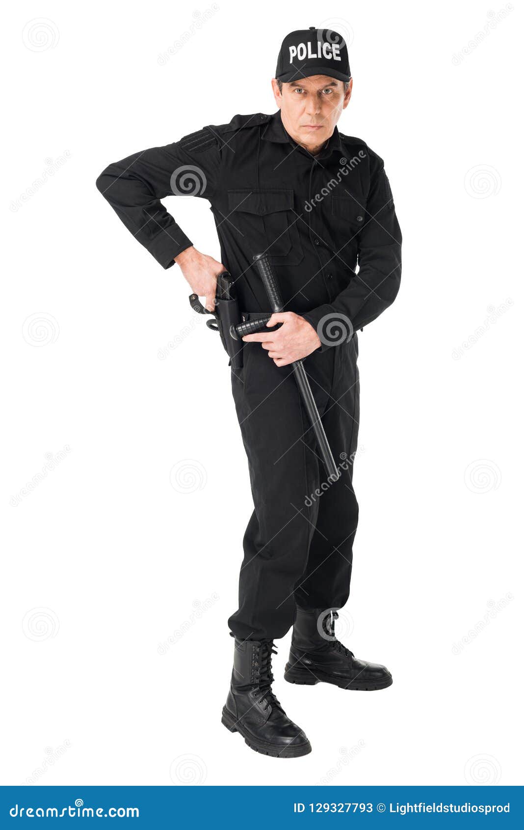 Confident Policeman in Uniform Pulling Out Gun Stock Image - Image of ...