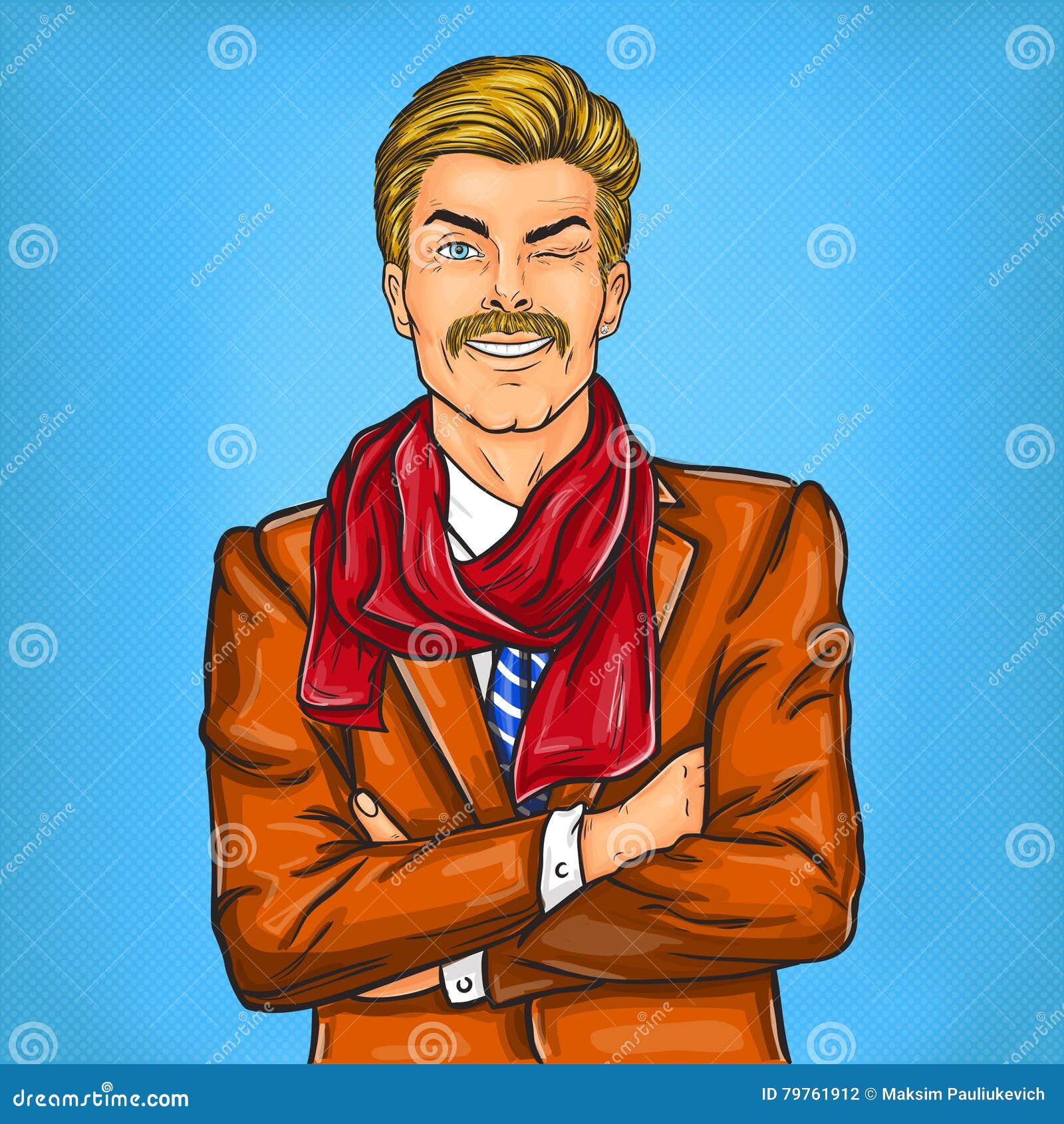 Confident Pop Art Hipster Man Winking Eye Vector Illustration ...