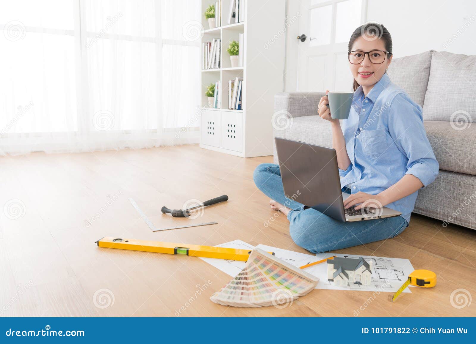 Professional House Engineer Using Mobile Computer Stock Photo - Image ...
