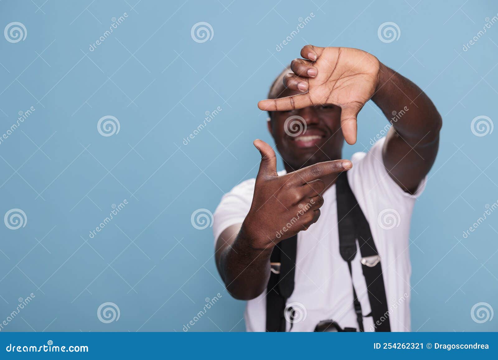 Confident Professional Photographer Doing Frame Gesture with Hands ...