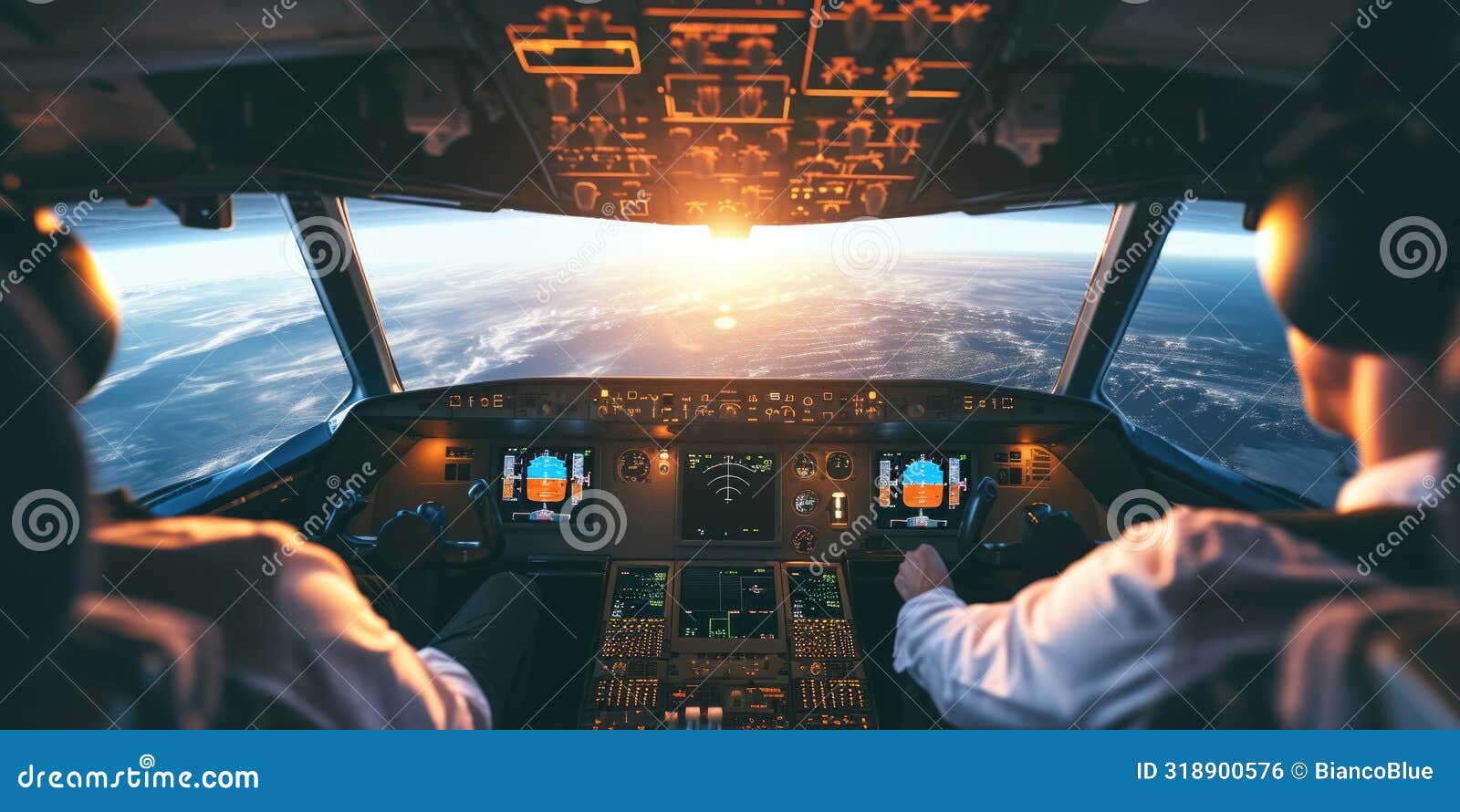 Smart Pilot Sitting at Plane and Looking at Control Panel in Flight ...