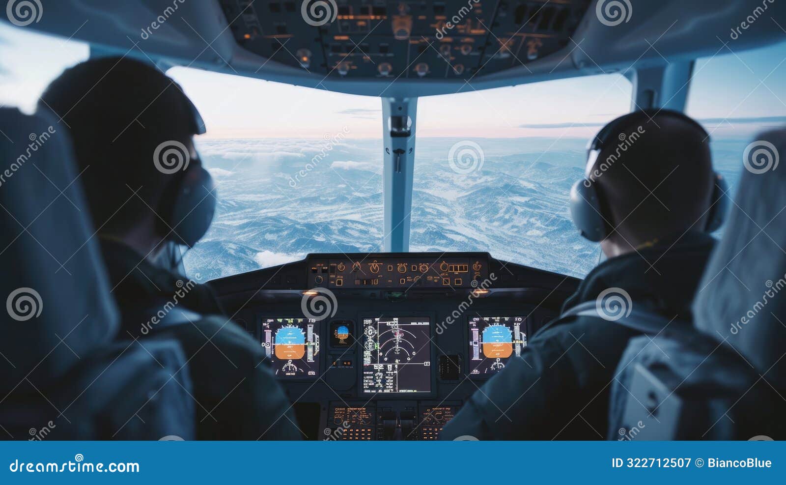 Smart Pilot Sitting at Plane and Looking at Control Panel in Flight ...