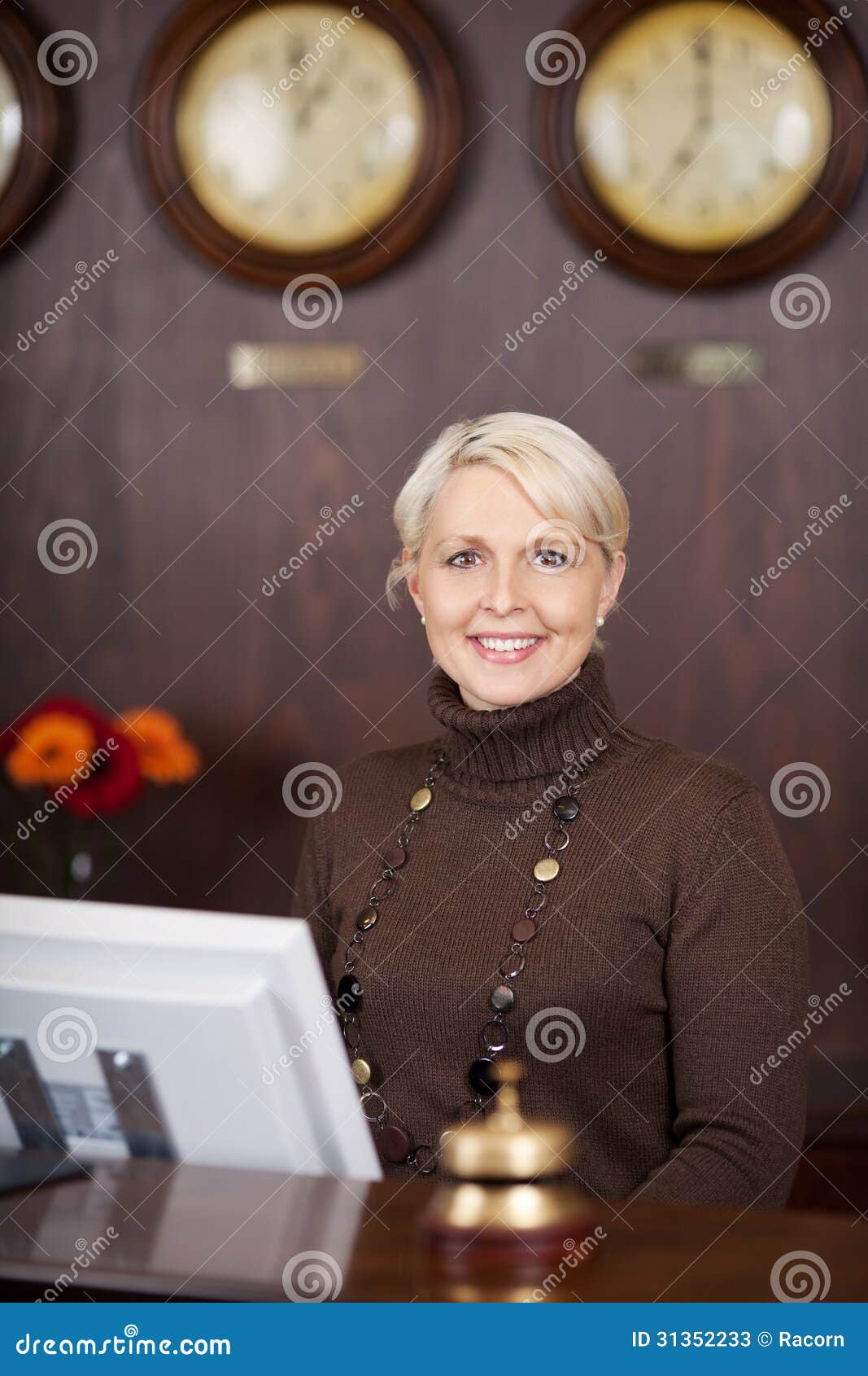 Confident Receptionist Behind the Counter Stock Image - Image of ...