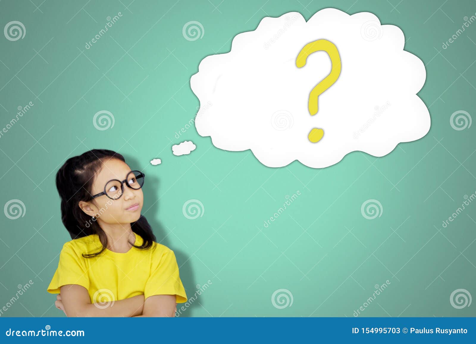 Confident Schoolgirl Looking at a Question Mark Stock Image - Image of ...