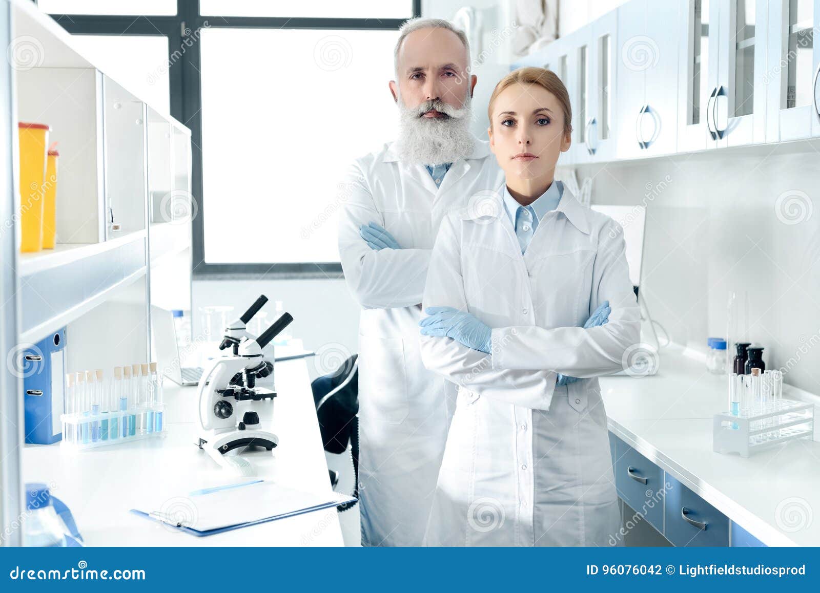 Confident Scientists in White Coats Looking at Camera and Posing Stock ...