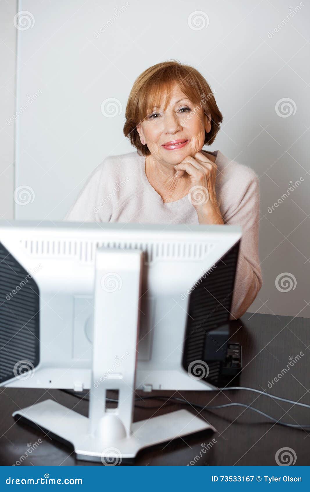 Confident Senior Woman Using Computer in Class Stock Image - Image of ...