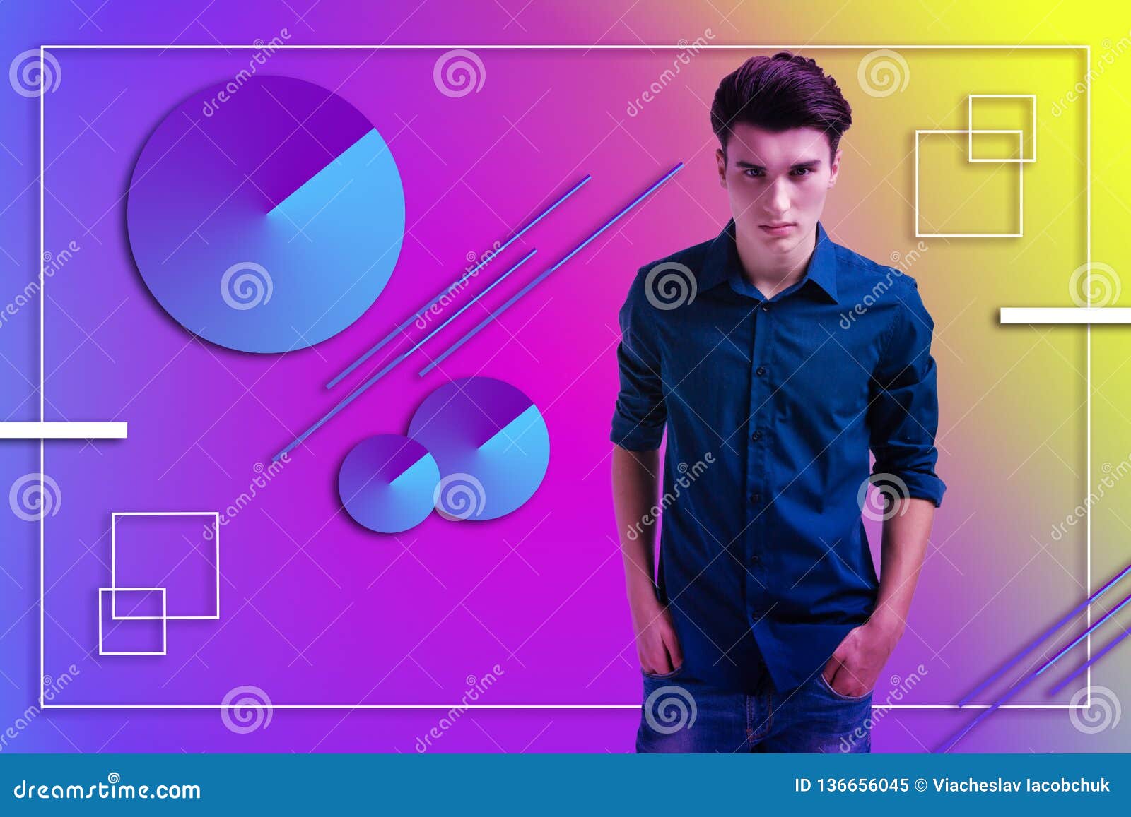 Confident Serious Guy Daring Using Creative Imagination Stock Image ...