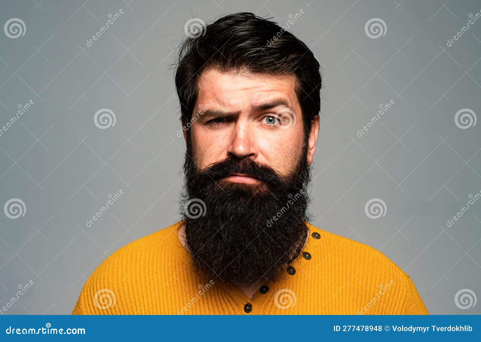 Confident Serious Man Has Beard and Mustache. Hipster Guy Models in ...