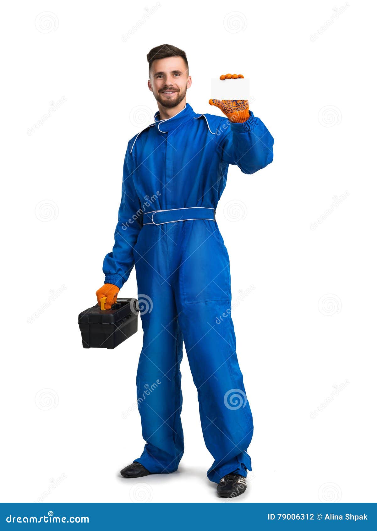 Confident Service Man with Toolbox on White Background Stock Photo ...