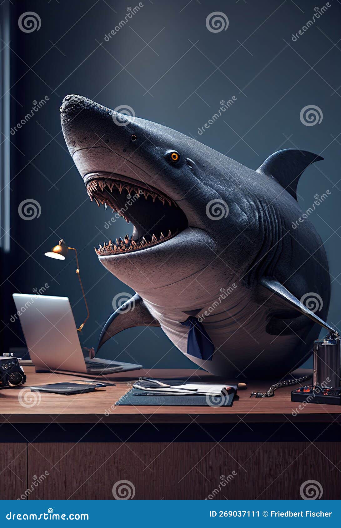 Confident Shark Boss in Modern Office, AI Generative Stock Illustration ...