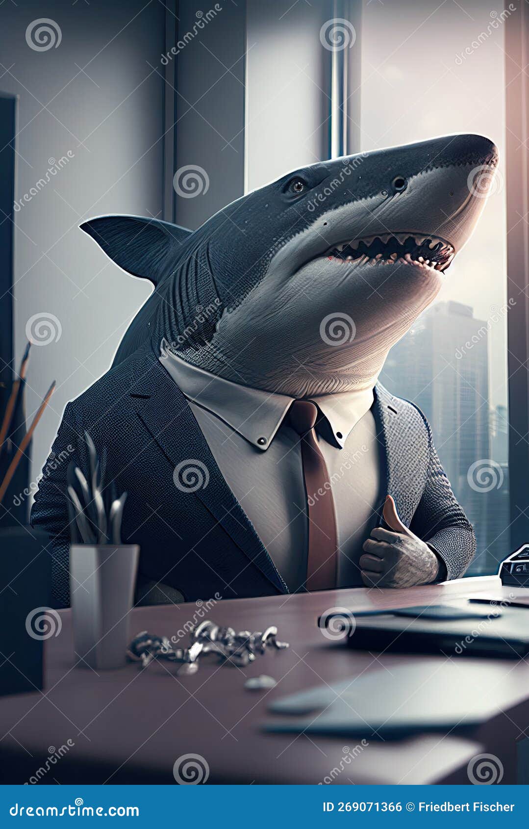 Confident Shark Boss in Modern Office, AI Generative Stock Illustration ...
