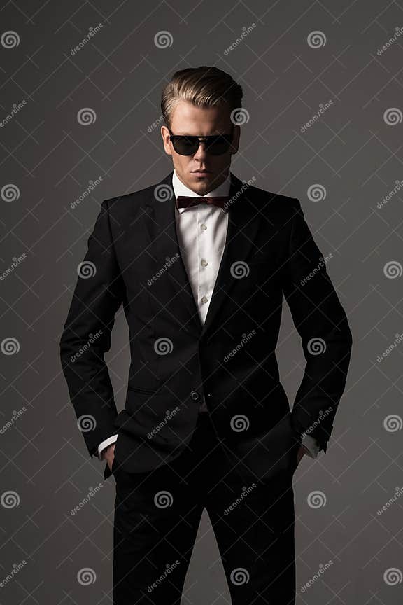 Confident Sharp Dressed Man in Black Suit Stock Photo - Image of ...