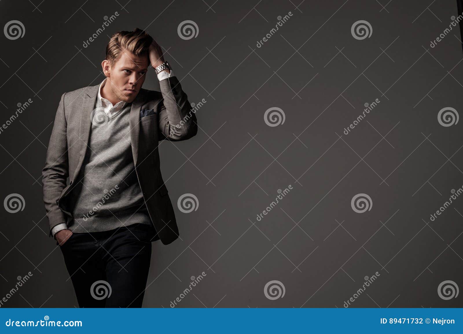 Confident Sharp Dressed Man in Grey Jacket Stock Photo - Image of ...