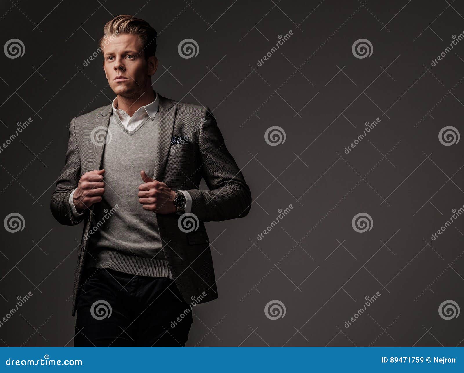 Confident Sharp Dressed Man in Grey Jacket Stock Image - Image of ...
