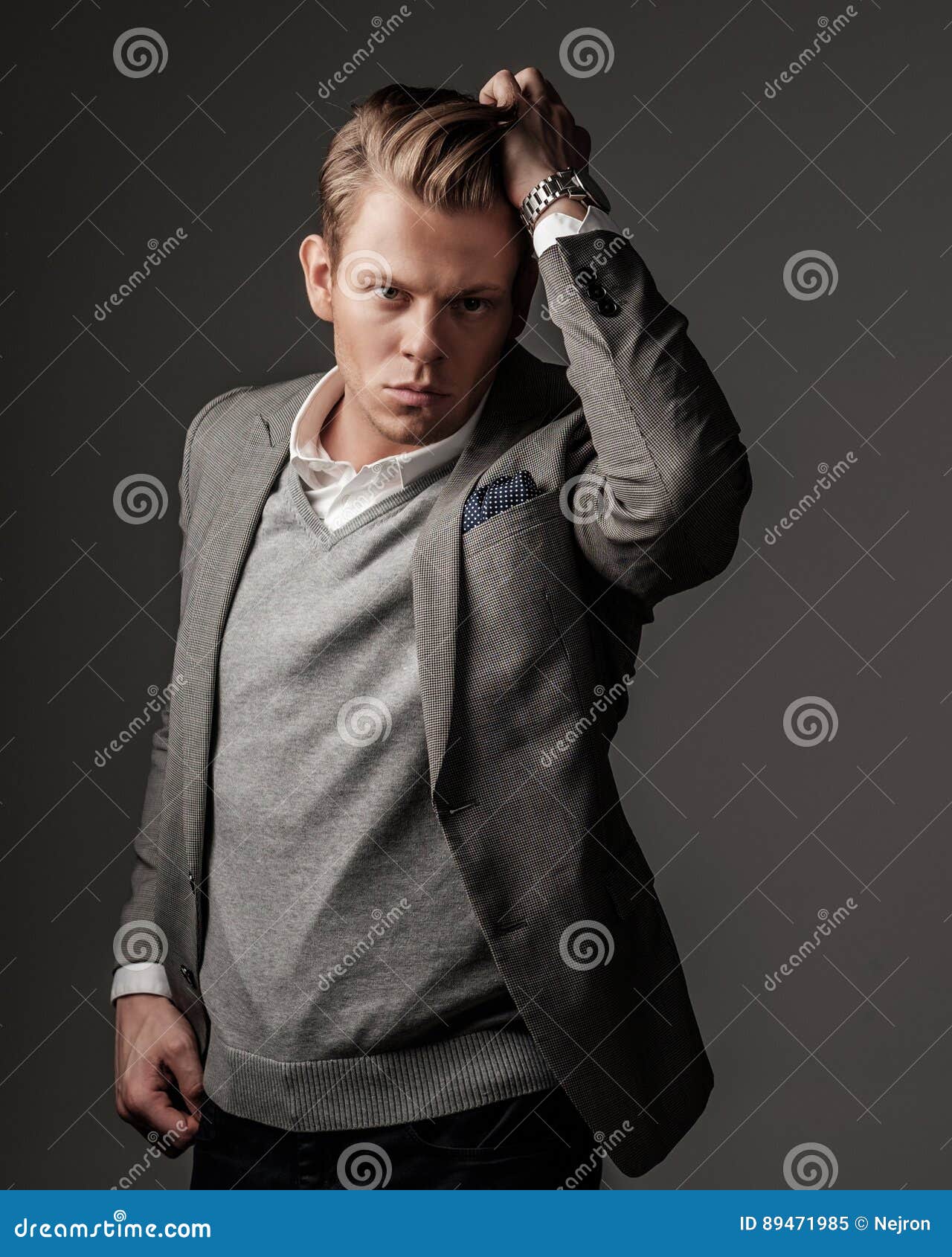Confident Sharp Dressed Man in Grey Jacket Stock Image - Image of ...