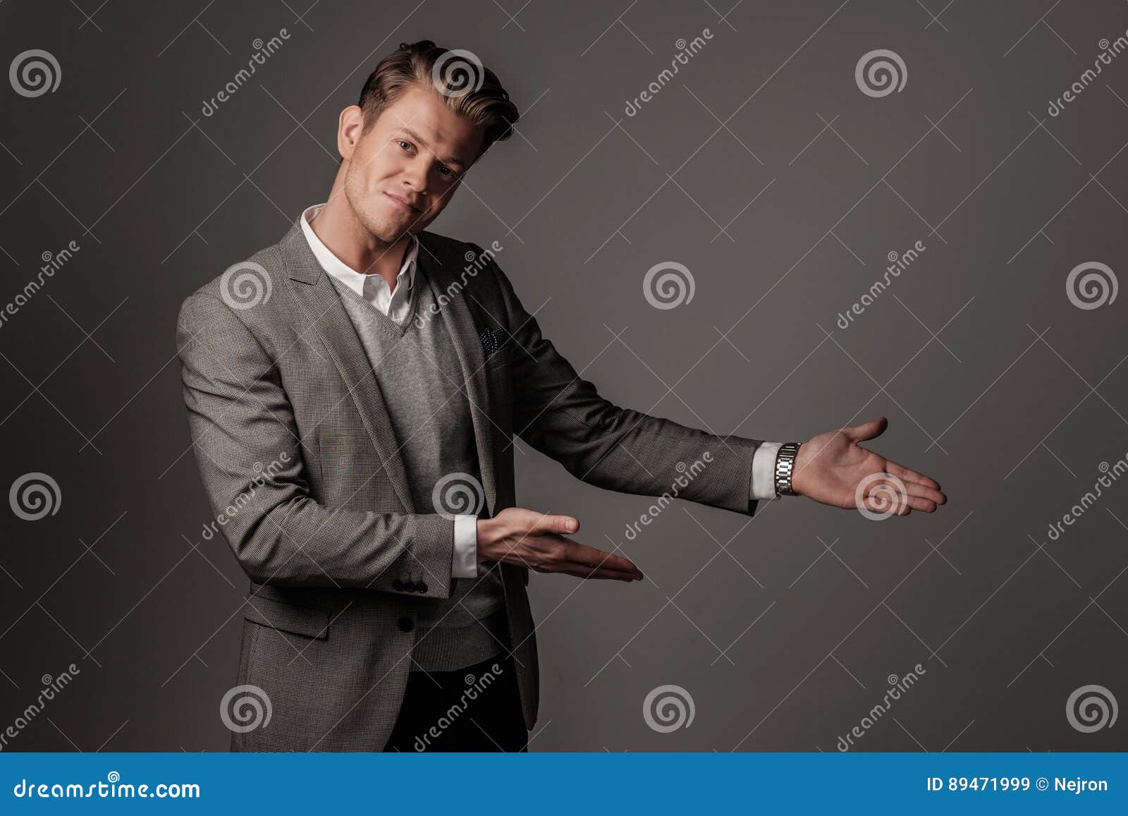 Confident Sharp Dressed Man in Grey Jacket Stock Image - Image of ...