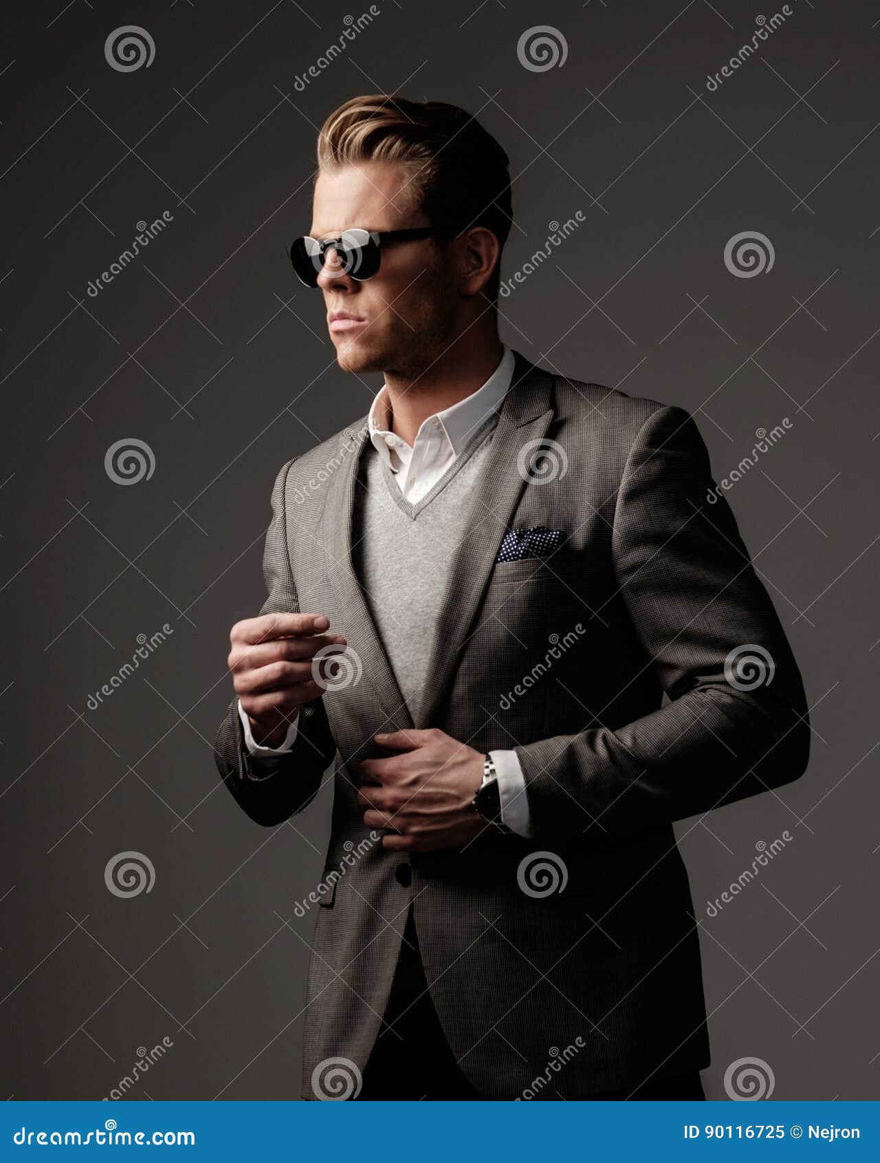 Confident Sharp Dressed Man in Grey Jacket. Stock Image - Image of ...