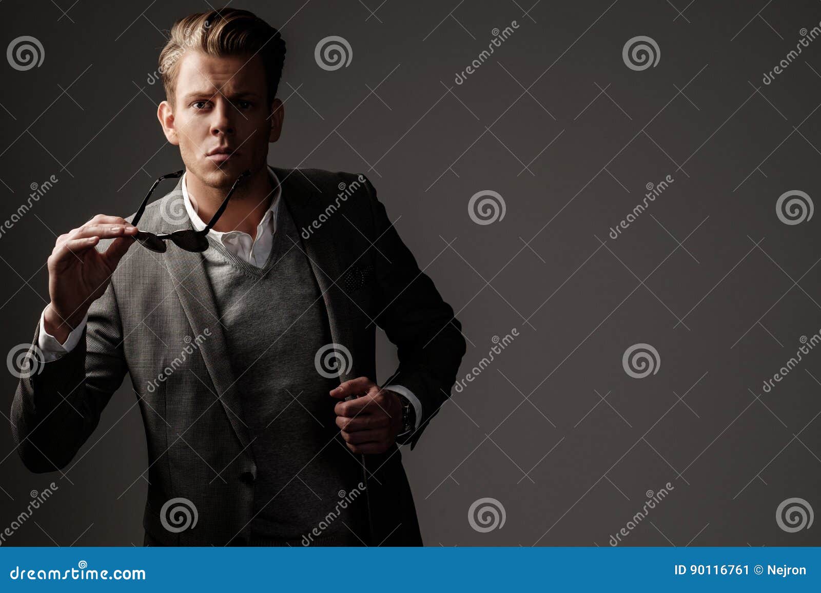 Confident Sharp Dressed Man in Grey Jacket. Stock Image - Image of ...