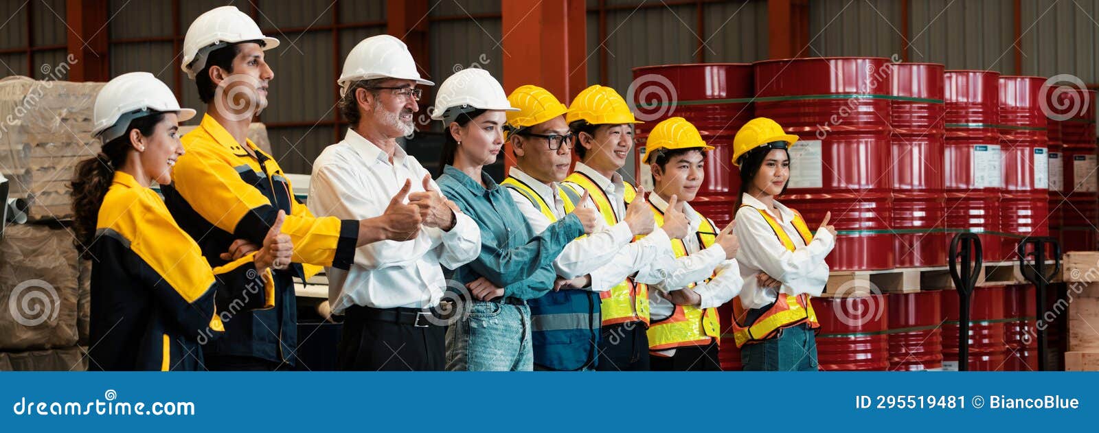 Confident and Smiling Lineup of Factory Worker, Engineer. Pano ...