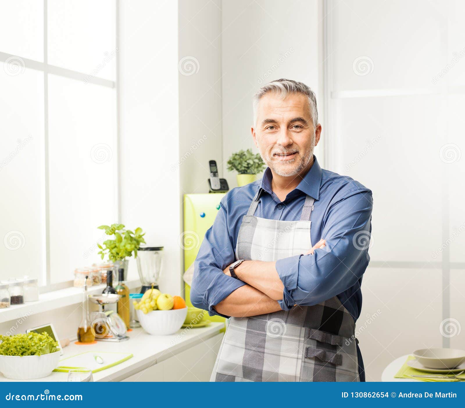 Confident Smiling Man Posing in His Kitchen Stock Photo - Image of ...
