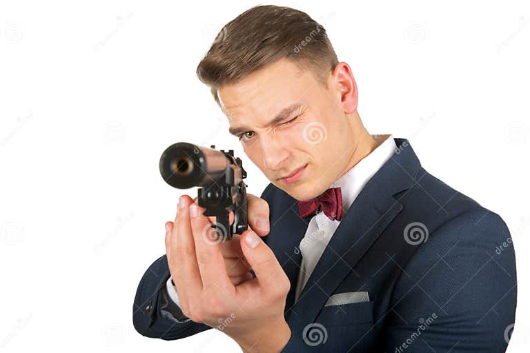 Confident spy agent stock image. Image of adult, armed - 66287899