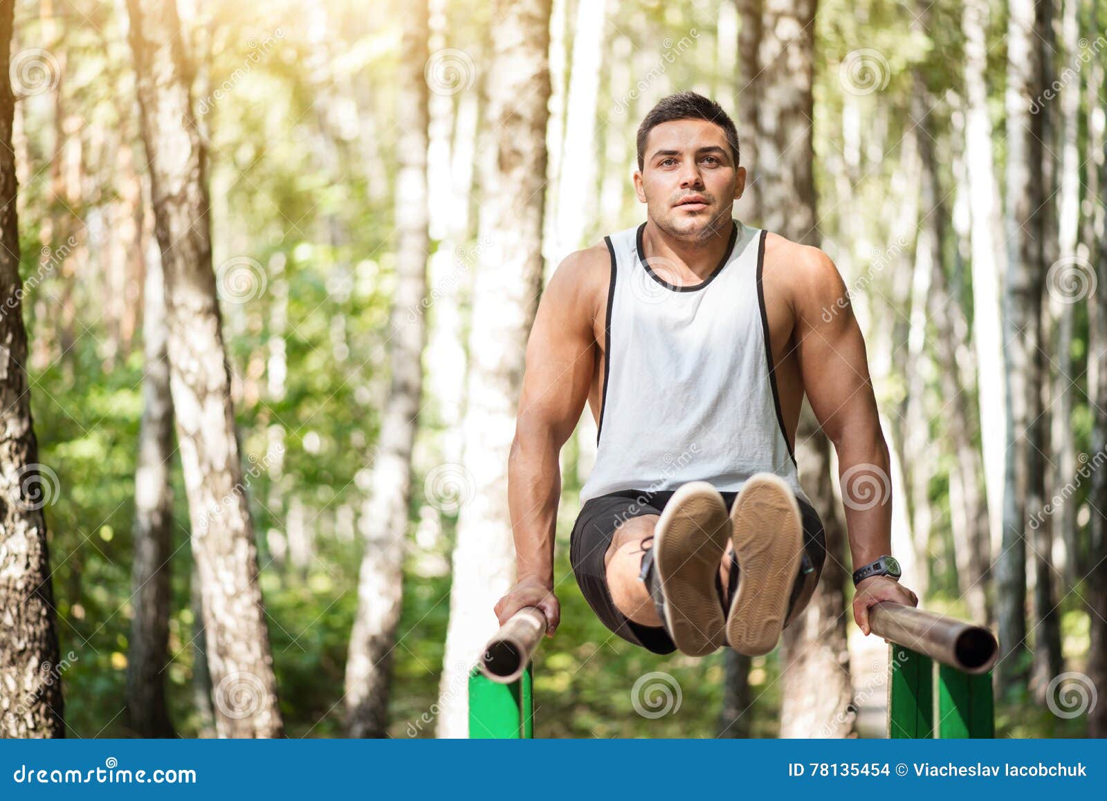 Confident Strong Man Developing His Body Stock Photo - Image of nature ...