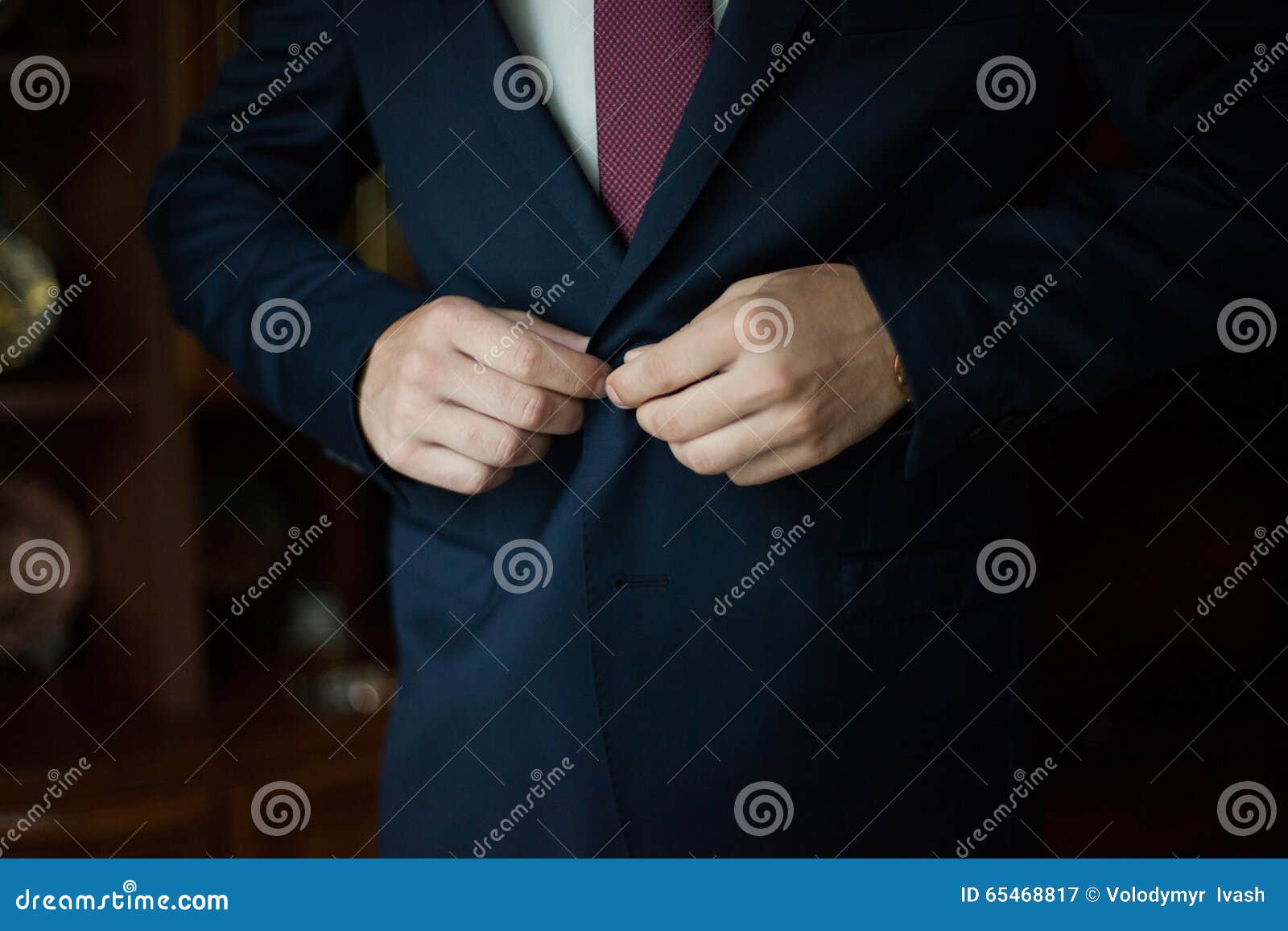 Confident, Strong Man Putting on Black Suit Stock Image - Image of ...