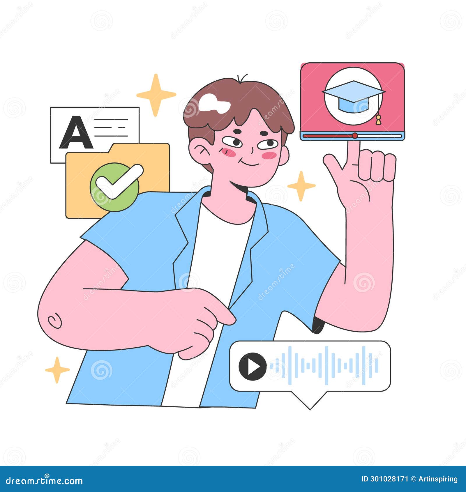 Confident Student Proudly Displays an a Grade. Flat Vector Illustration ...