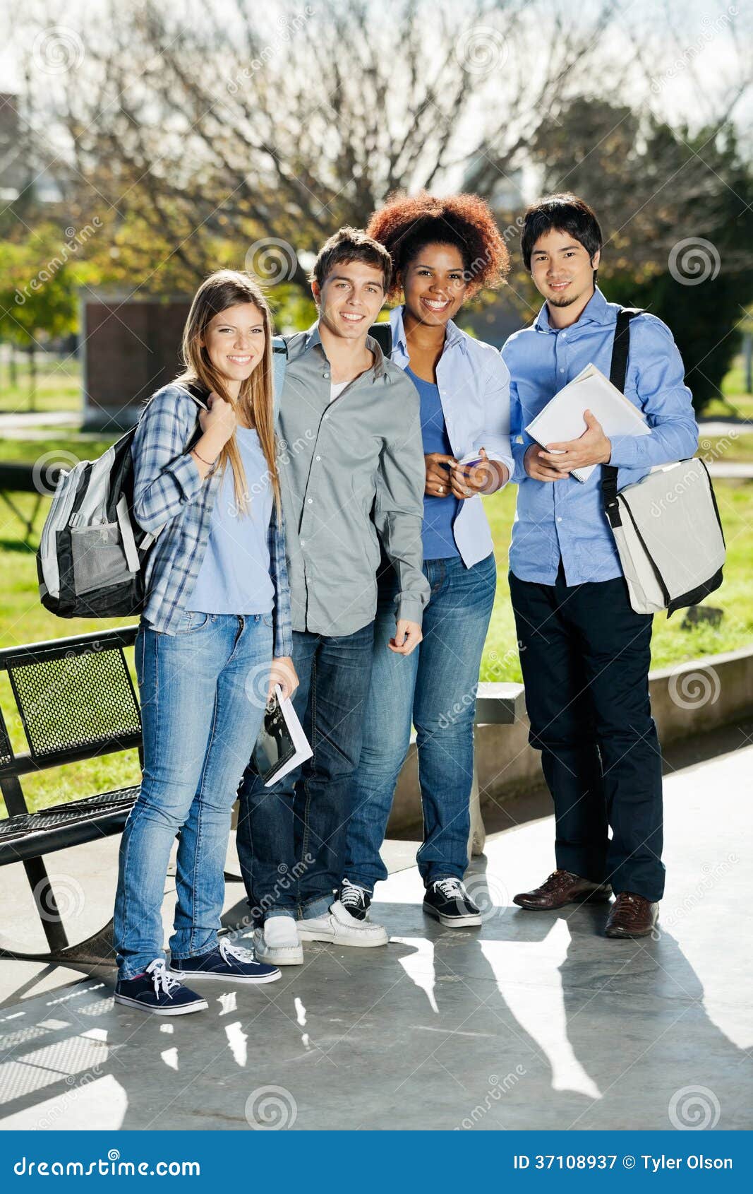 Confident Students Standing in Campus Stock Image - Image of full ...