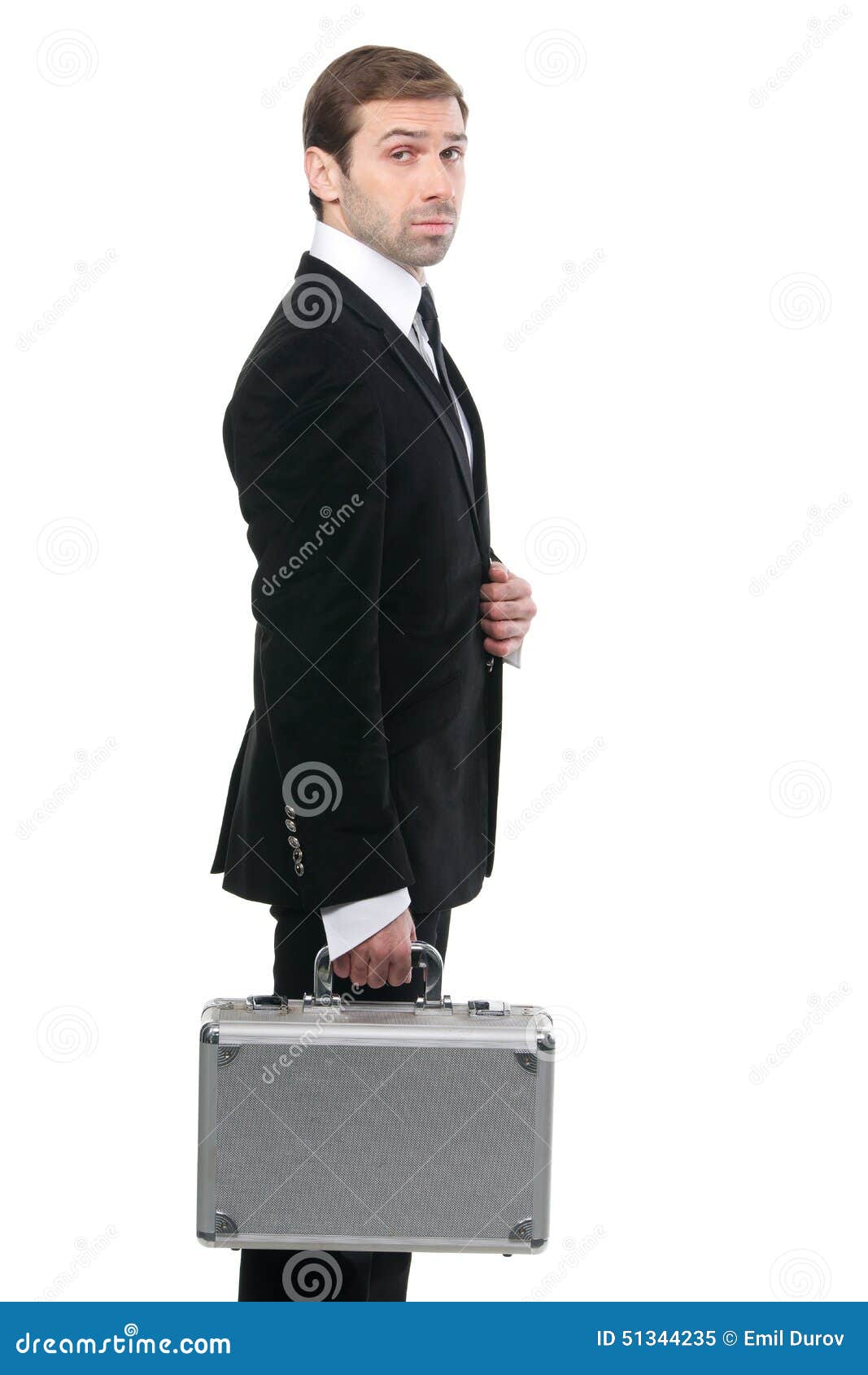 Confident Stylish Security Guard Whith a Metal Suitcase. Stock Image ...