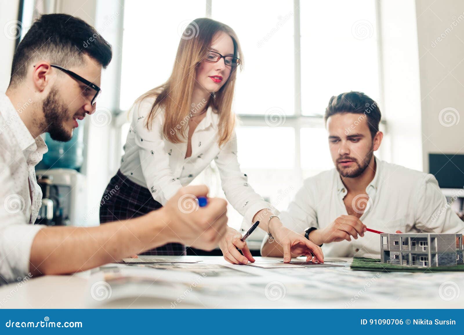 Confident Team of Engineers Working Together in a Architect Studio ...