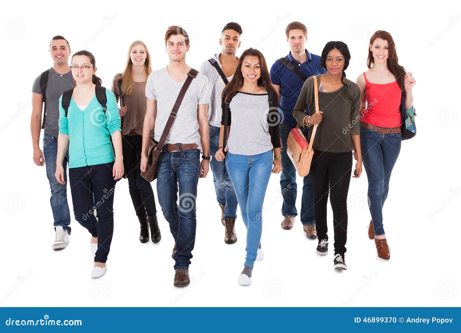 Confident University Students Walking Over White Background Stock Photo ...