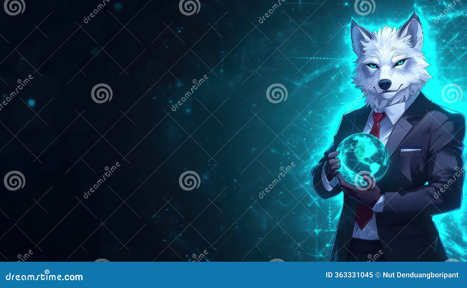 Confident Wolf in Sleek Suit Holds Glowing Globe, Symbolizing Power ...