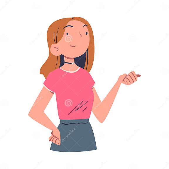 Confident Woman Character With Satisfied Face Expressing Self Pride