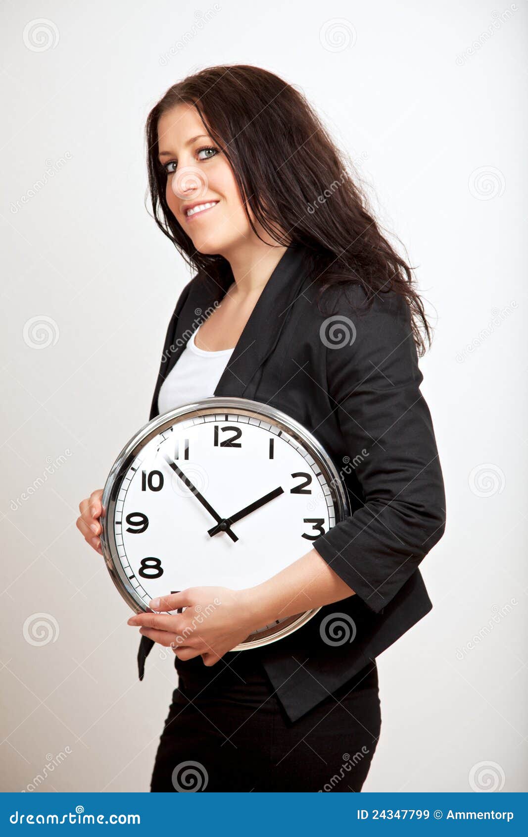 A Confident Woman Holding a Clock Stock Image - Image of corporate ...