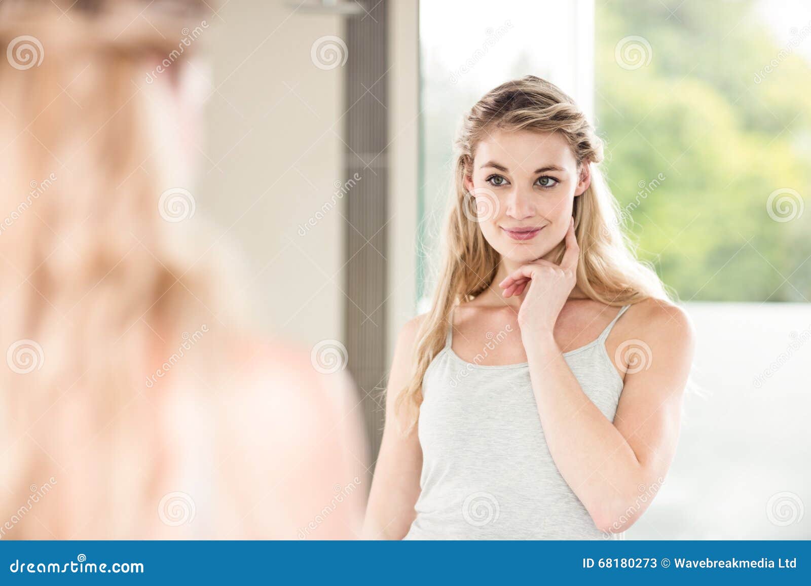 Confident Woman Looking in Mirror Stock Image - Image of confidence ...