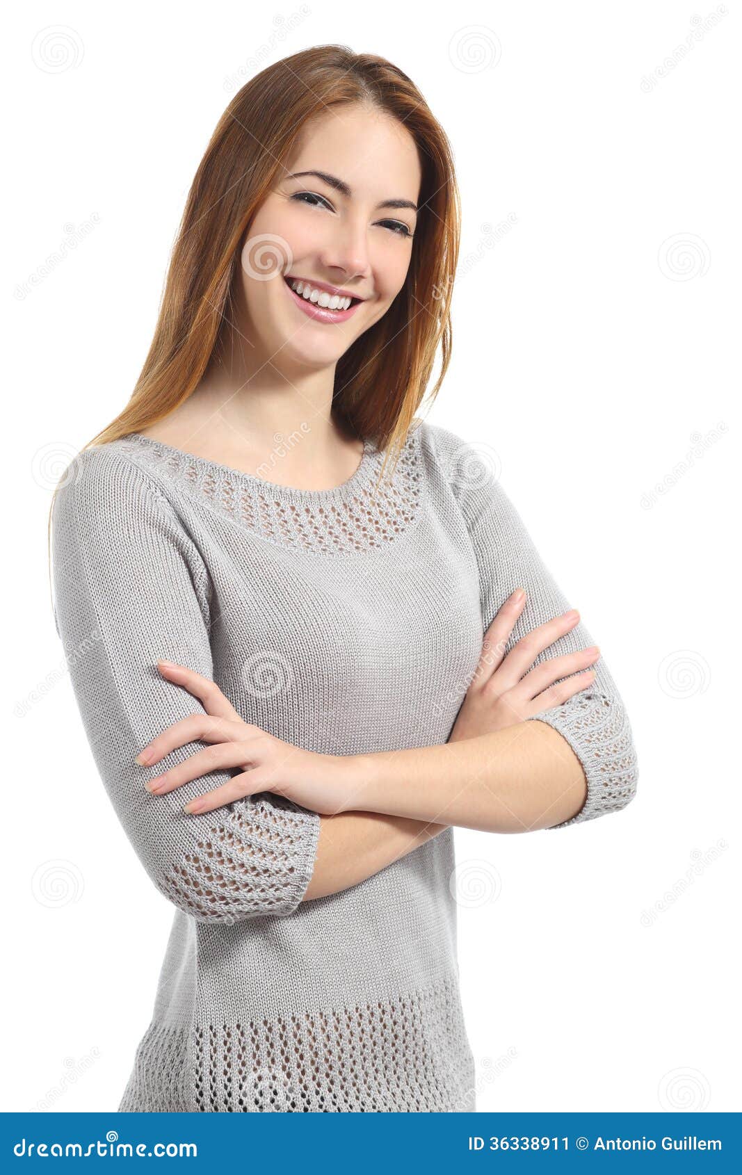 Confident Woman with White Smile Standing with Folded Arms Stock Image ... Confident Woman with White Smile Standing with Folded Arms Stock Image ...