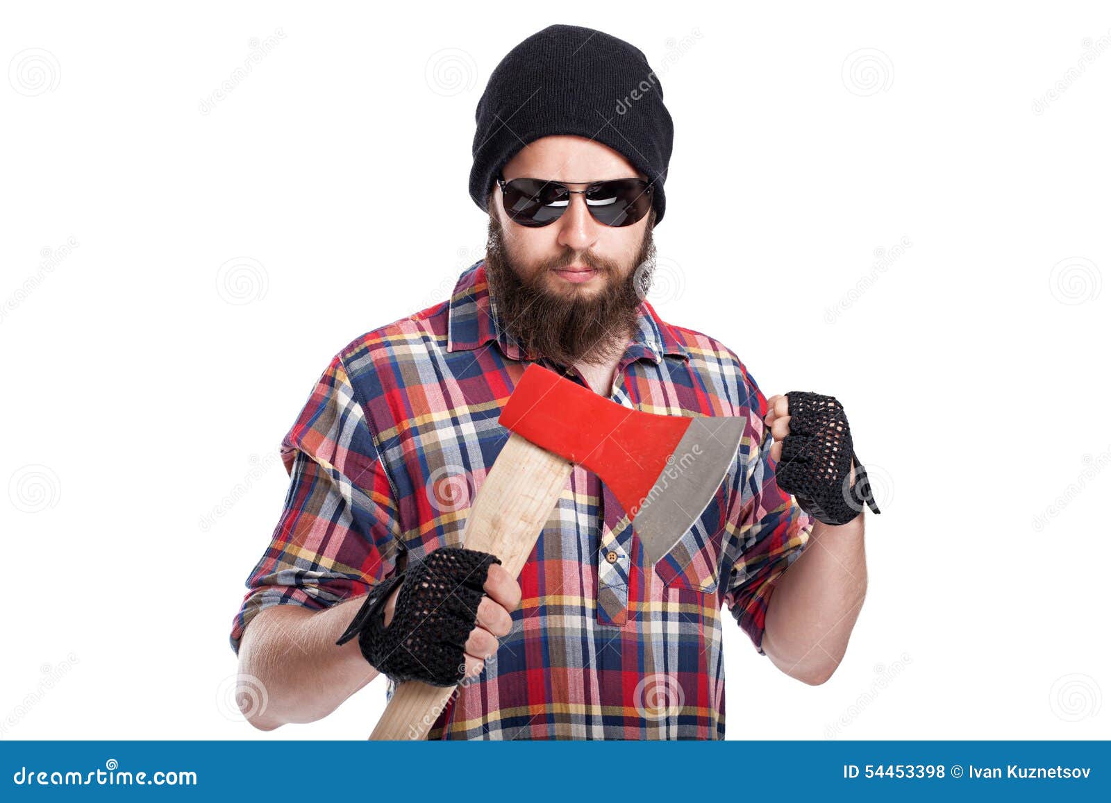 Confident Young Bearded Man Holding an Axe Stock Photo - Image of ...