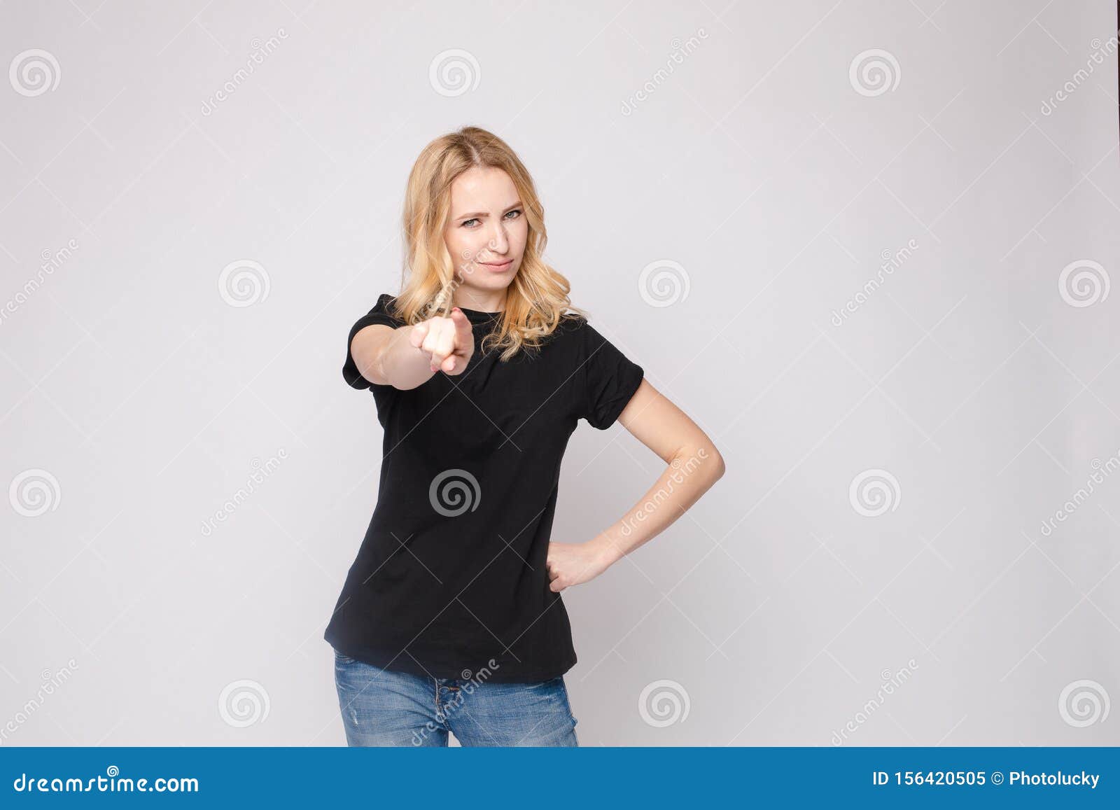 Confident Young Beautiful Woman Showing by Hand Stringent Looking at ...