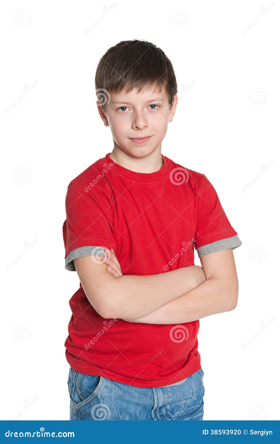 Confident Young Boy in Red Shirt Stock Photo - Image of childhood ...