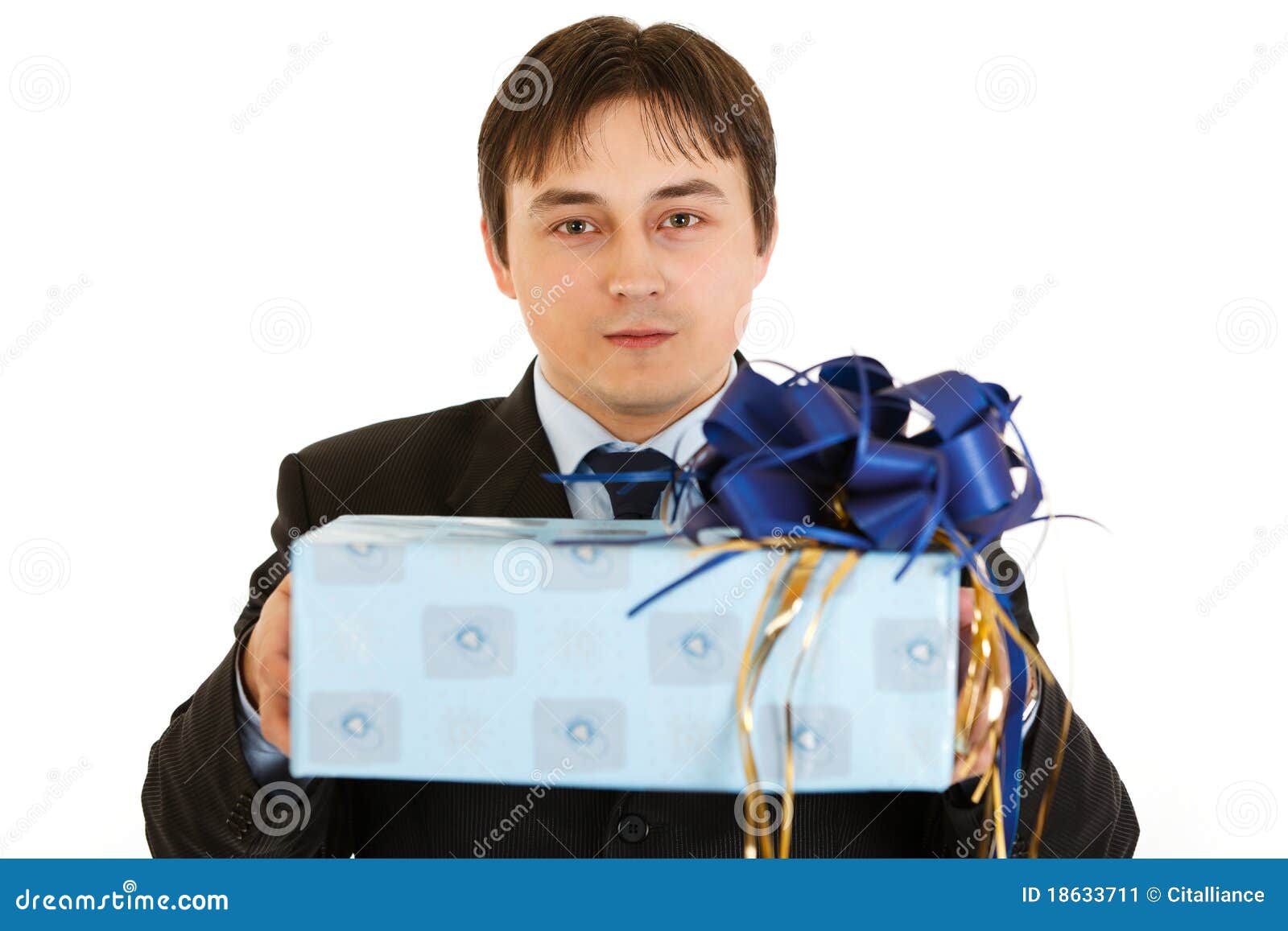 Confident Young Businessman Holding Present Stock Image - Image of ...