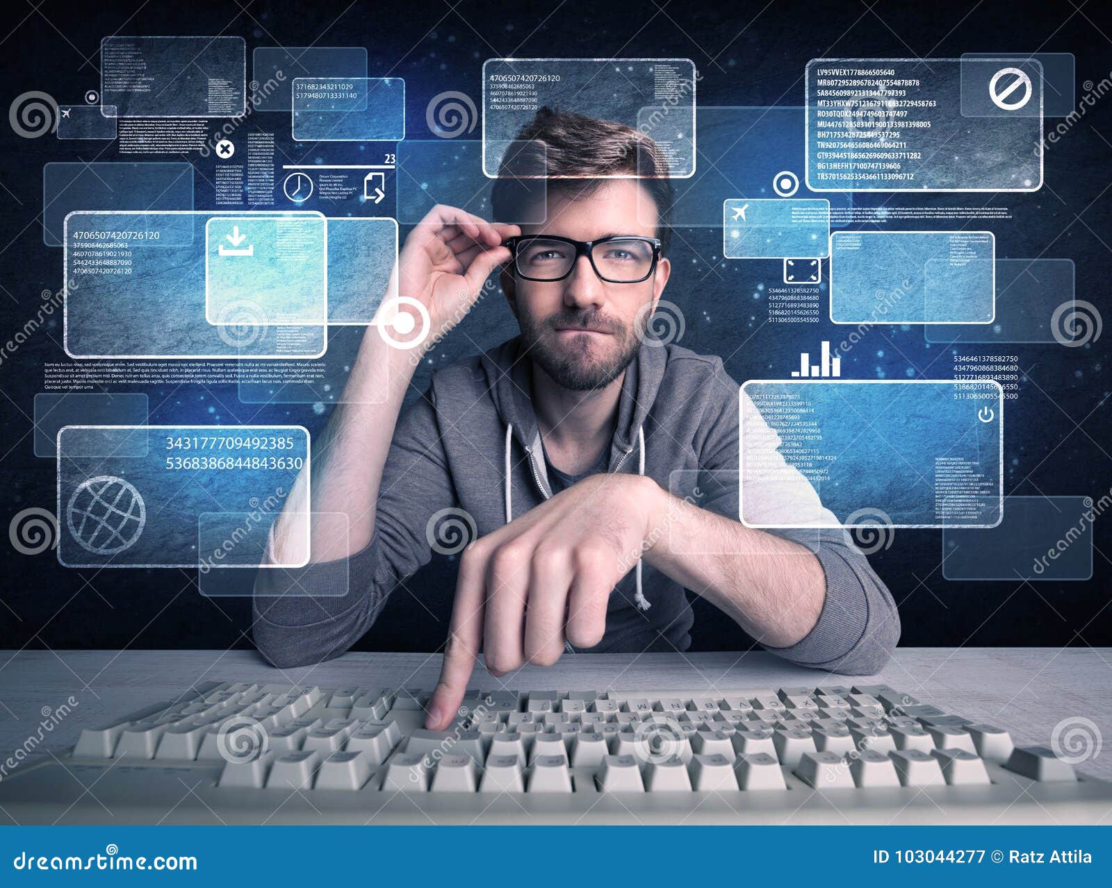 Nerd With Glasses Hacking Websites Stock Image - Image of code ...