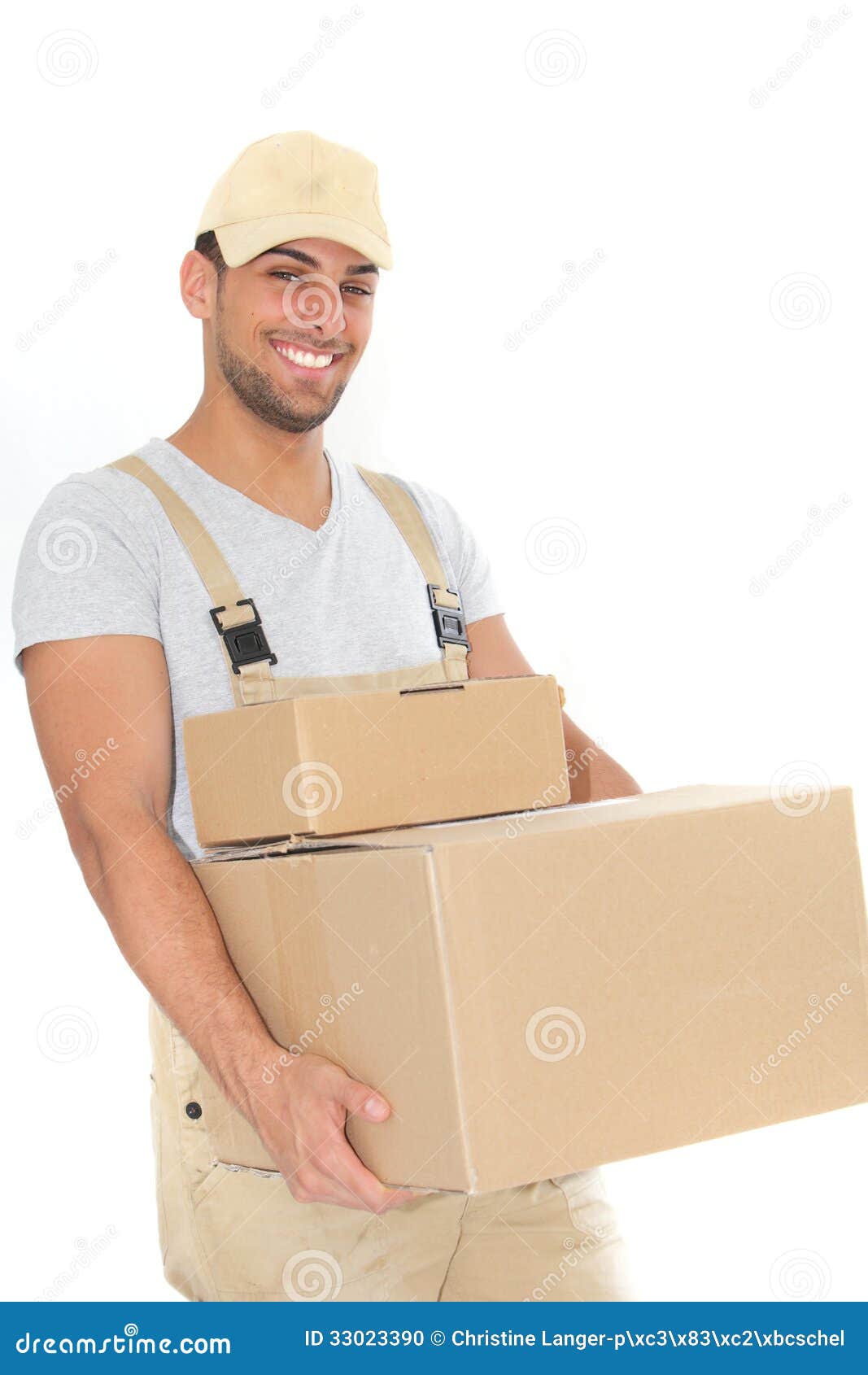 Confident Young Man Carrying Cardboard Boxes Stock Photo - Image of ...