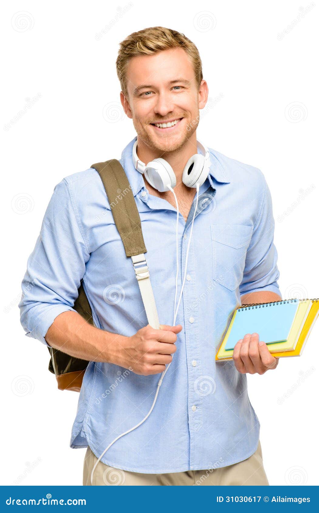 Confident Young Student Back To School on White Background Stock Image ...
