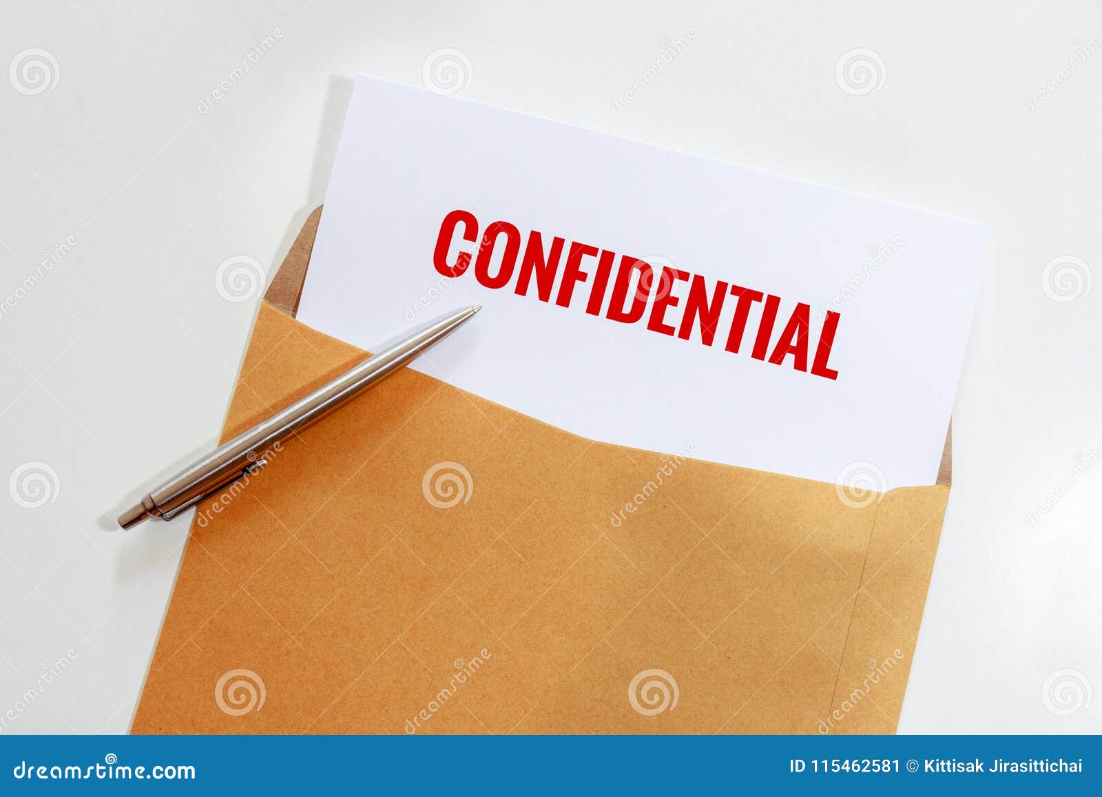Confidential Document in Envelope with Pen on Desk. Stock Image - Image ...