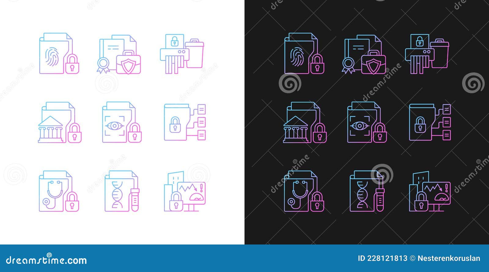 Confidential Information Types Gradient Icons Set for Dark and Light ...