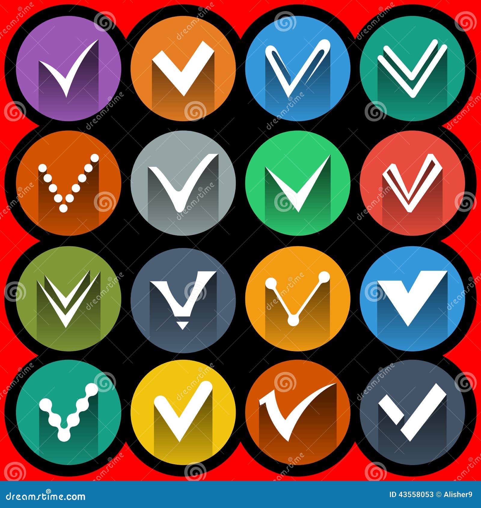 Confirm Signs and Tick Icons Set Stock Vector - Illustration of ...