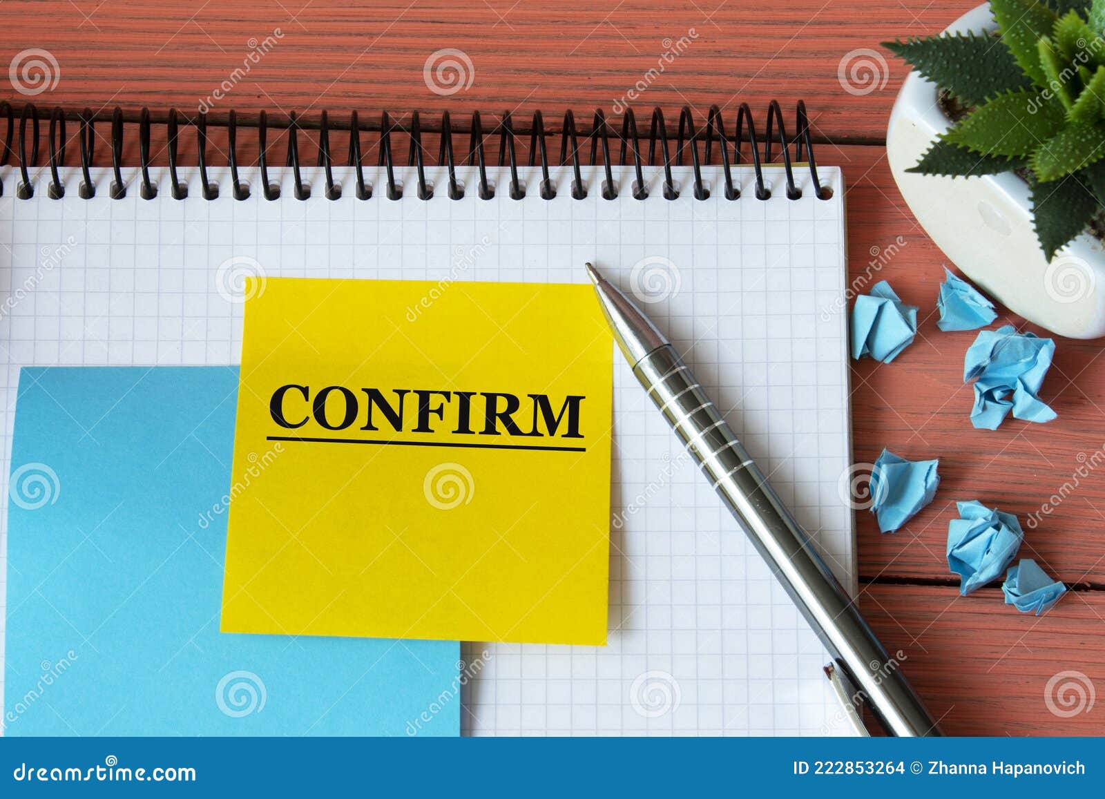 CONFIRM - Word on a Note Sheet with a Cactus in the Background Stock ...